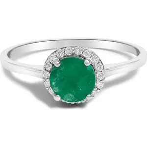HAUS OF BRILLIANCE 10k Gold Gemstone And Diamond Halo Ring - White | Green Emerald